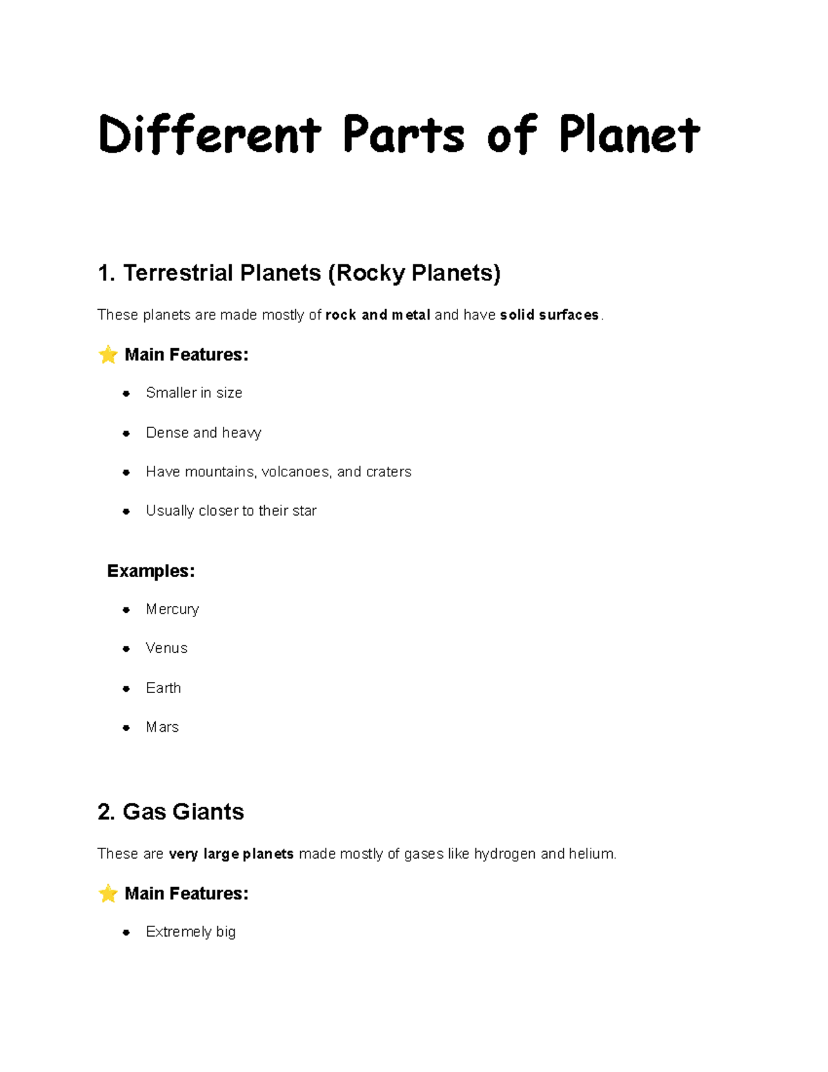 Different Parts of Planet: Terrestrial, Gas, Ice, and Dwarf Planets ...
