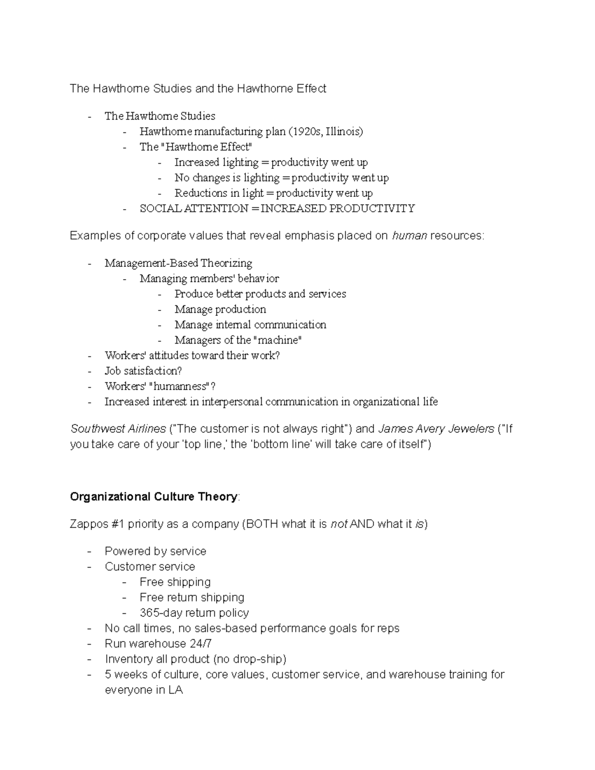 COMM 1014 EXAM #3 Review - The Hawthorne Studies and the Hawthorne Effect - The Hawthorne ...