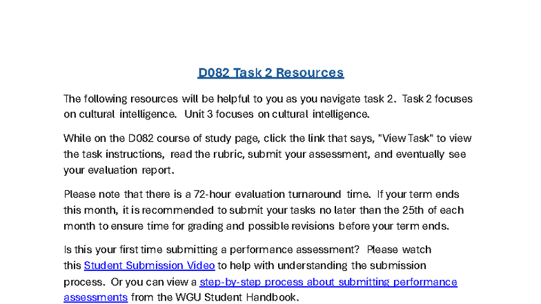D082 Task 2 Resources: Cultural Intelligence Guidance and Tips - Studocu