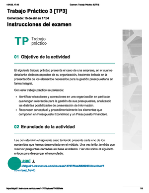 Examen Trabajo Práctico 3 TP3 90% Contabilidad de Costos - Trabajo Práctico 3 [TP3] Comenzado: 2 ...