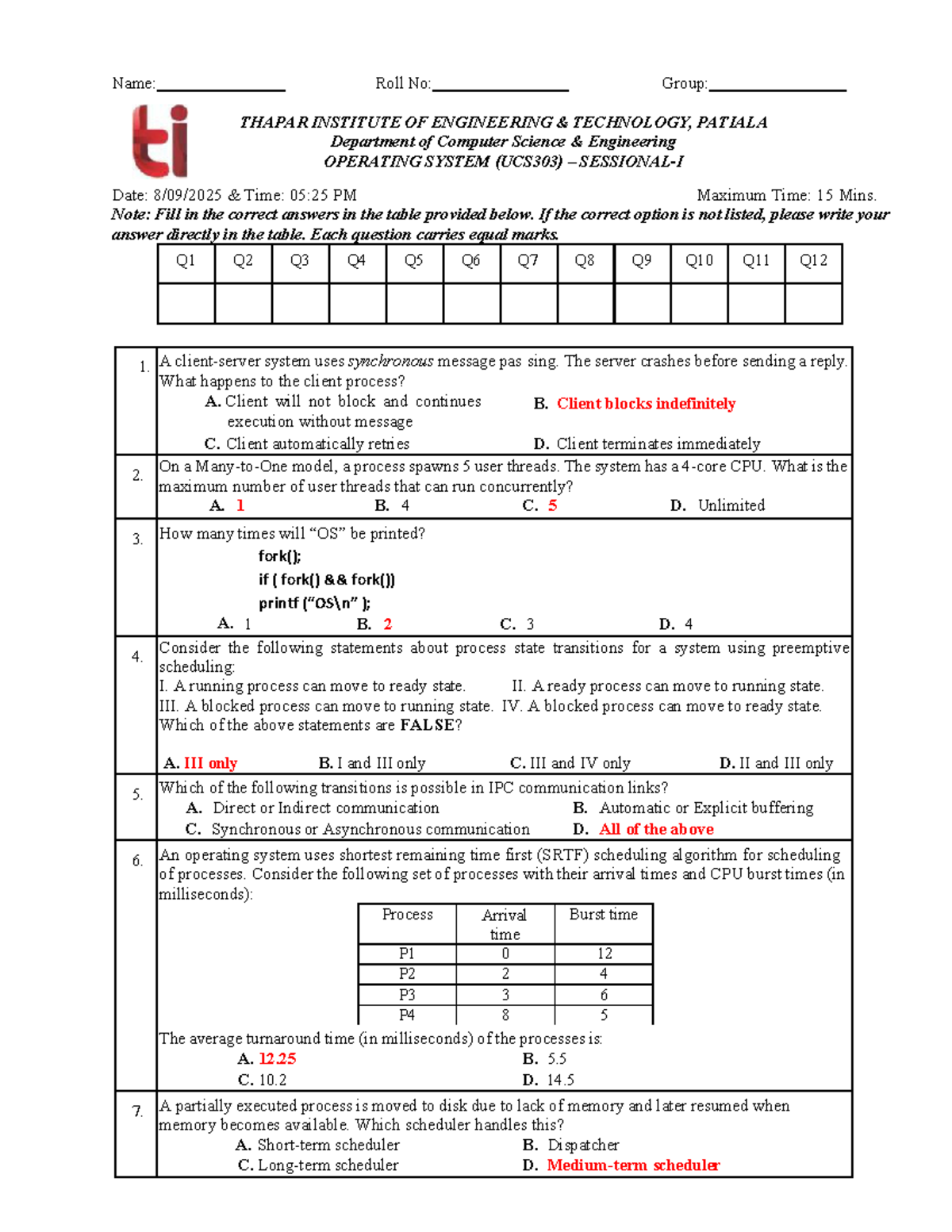 UCS303 OS Quiz - Set 1: Operating System Questions - Studocu