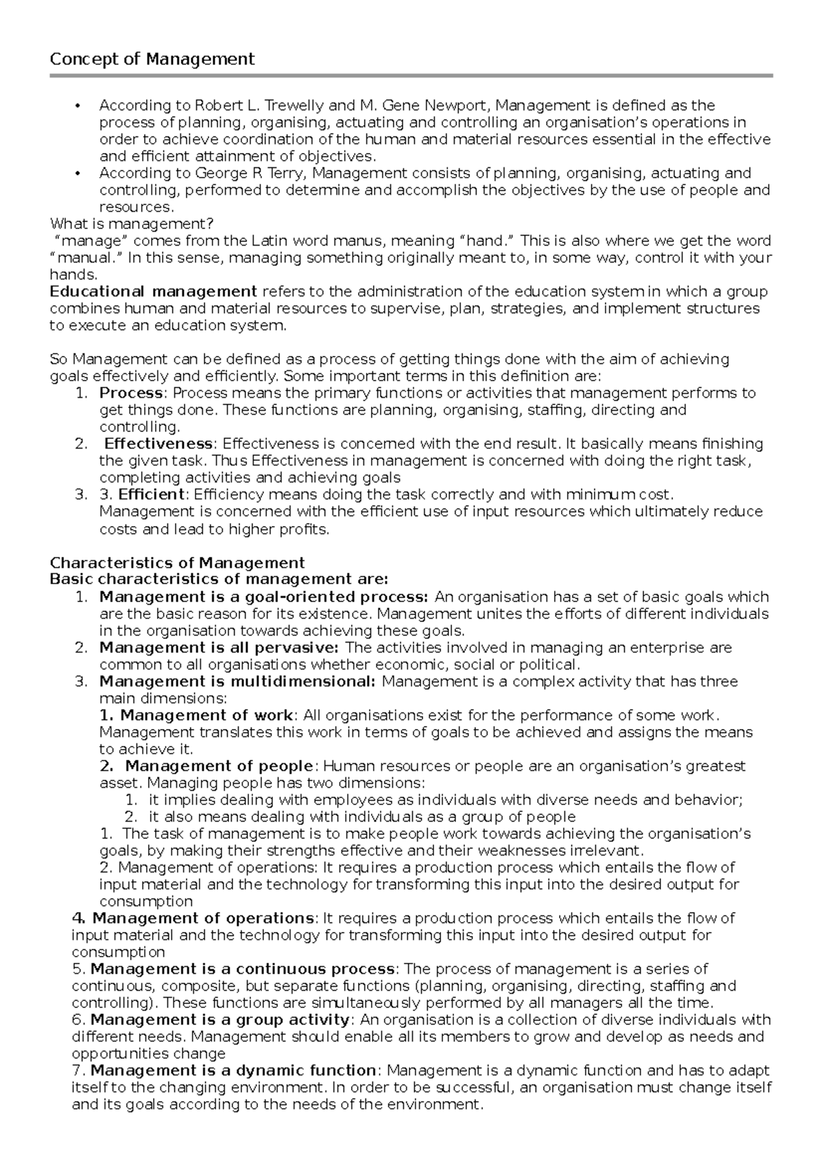 Concept of Management: Key Principles and Characteristics Overview ...