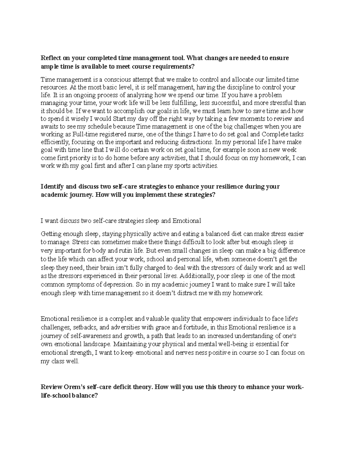 Time Management and Self-Care Strategies: Week 1 Reflections - Studocu