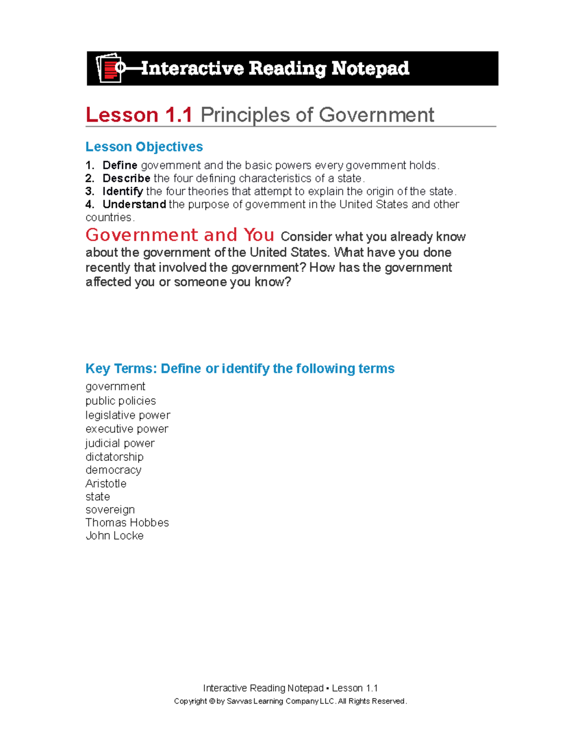 US Govt CH 1 - Principles of Government Lesson Notes - Studocu