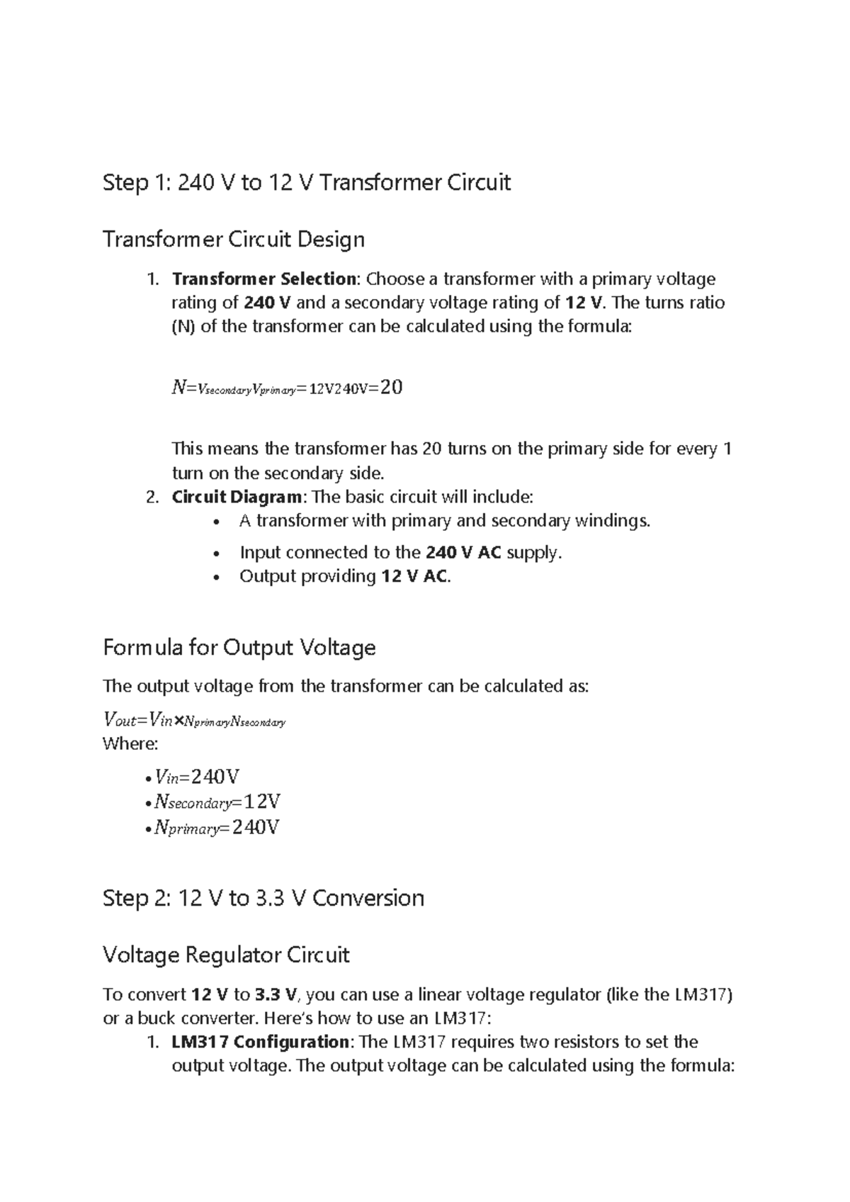 Transformer Circuit Design: 240V to 12V & 12V to 3.3V Conversion - Studocu