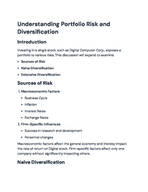 Portfolio Theory and Practice: Understanding Risk and Diversification ...