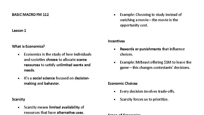 BASIC MACRO FM 112 Midterm Review: Key Concepts & Insights - Studocu