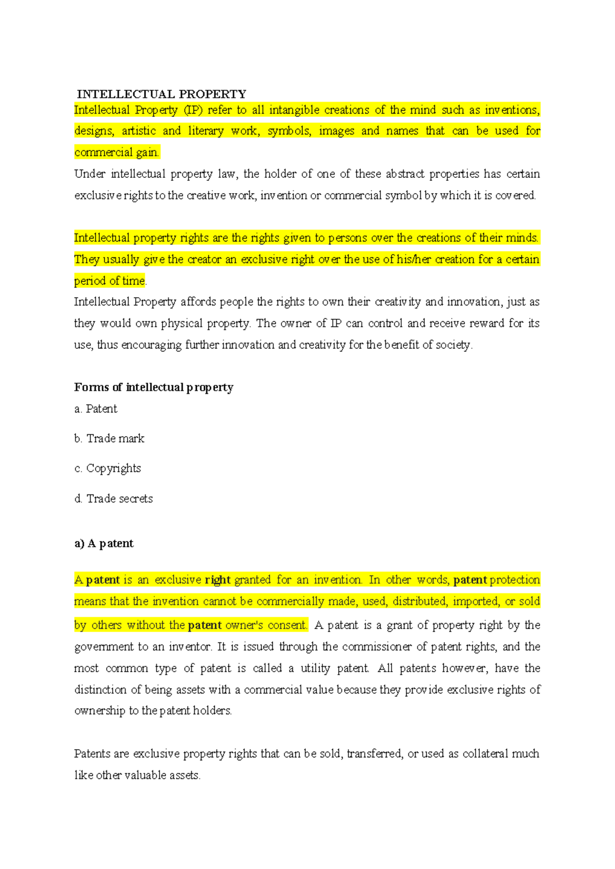 UCU 104 Lesson 5 - Intellectual Property - INTELLECTUAL PROPERTY Intellectual Property (IP ...