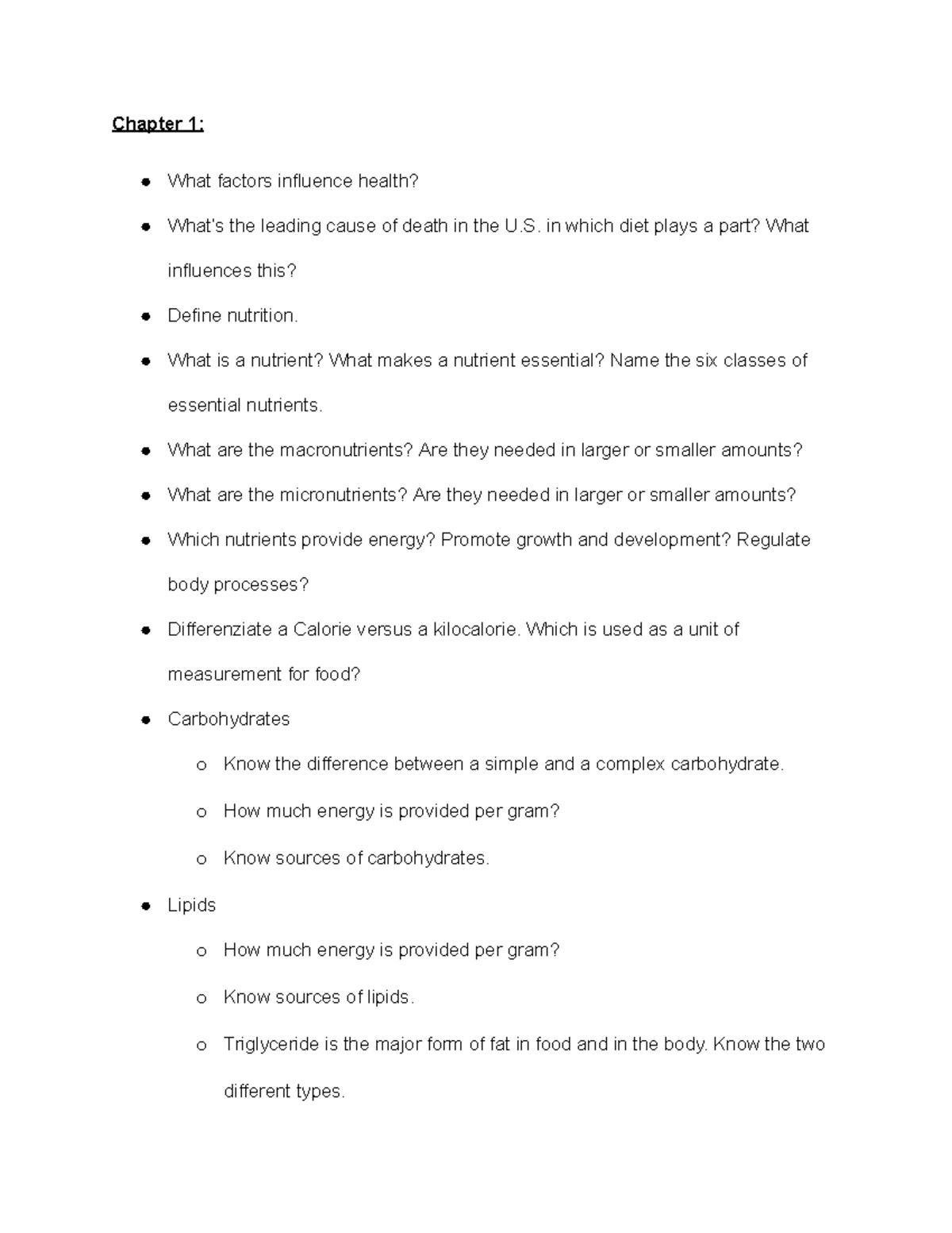 Nutritional Science Exam 1 Study Guide: Key Concepts & Topics - Studocu