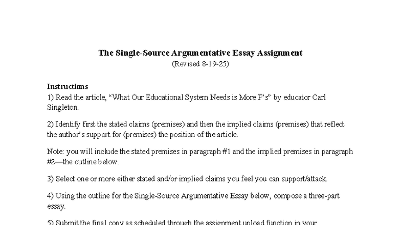 Argumentative Essay Assignment Instructions (ENG 101) - Studocu