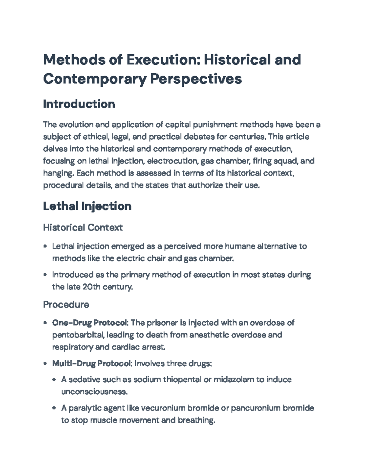 Historical and Contemporary Methods of Execution: An Overview - Methods ...