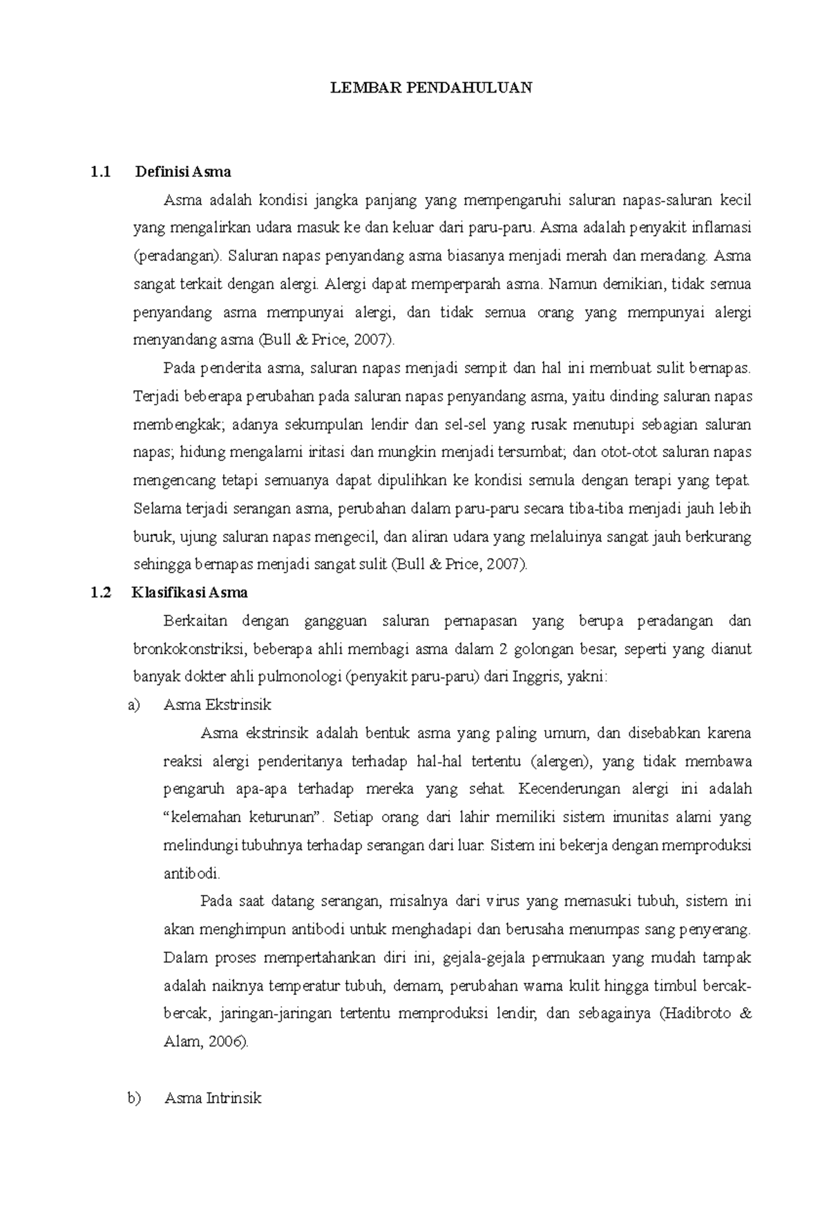 LP Asma - Definisi, Klasifikasi, dan Patofisiologi Penyakit Asma - Studocu