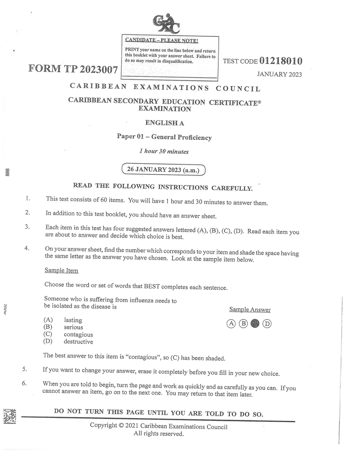 CSEC English A January 2023 Paper 1 Study Guide - Studocu