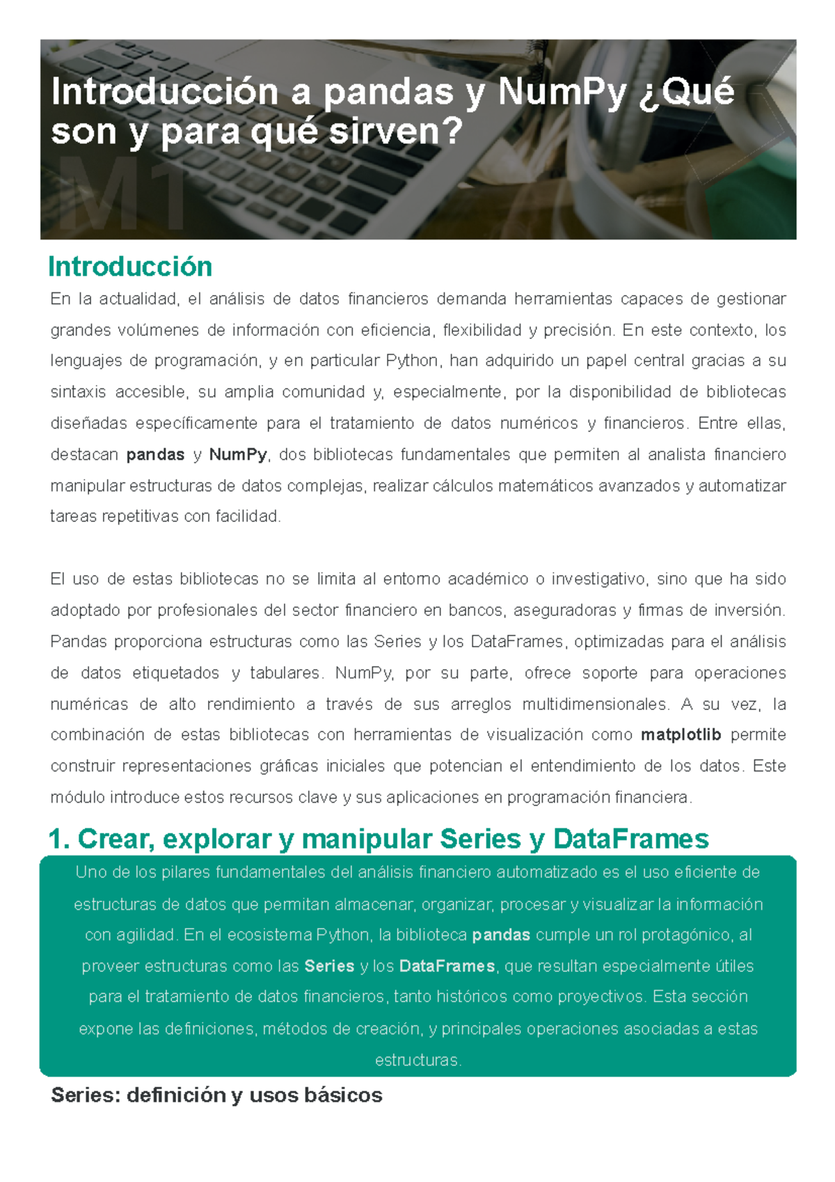 Introducción a pandas y NumPy en Análisis Financiero - M1L4 - M1M4 - Studocu