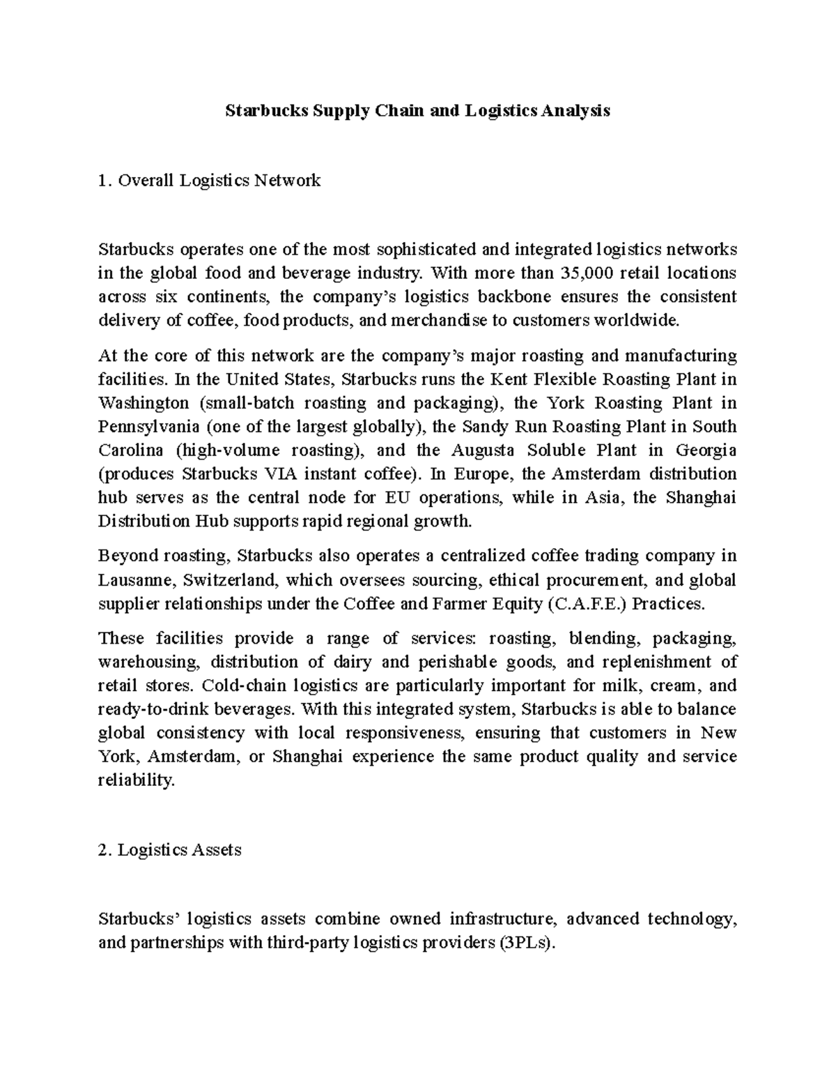 Starbucks Supply Chain & Logistics Analysis (LOG 101) - Studocu