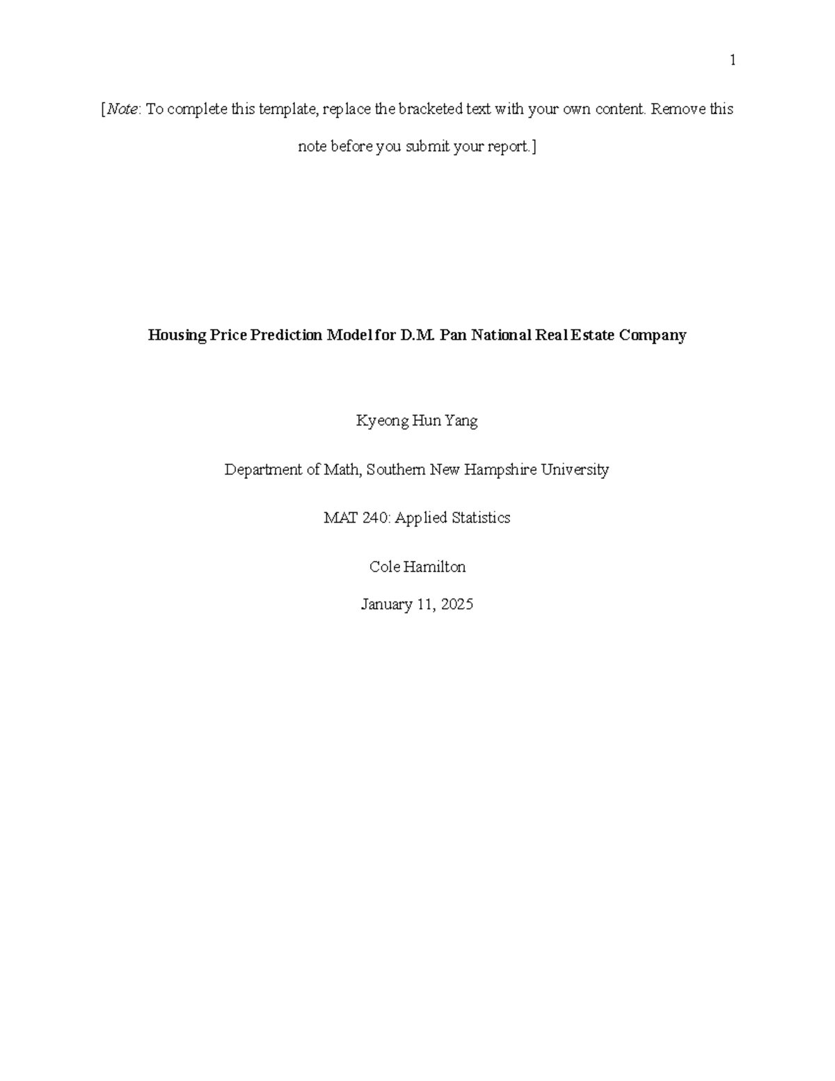 MAT 240 Module 3 Assignment: Housing Price Prediction Model - Studocu