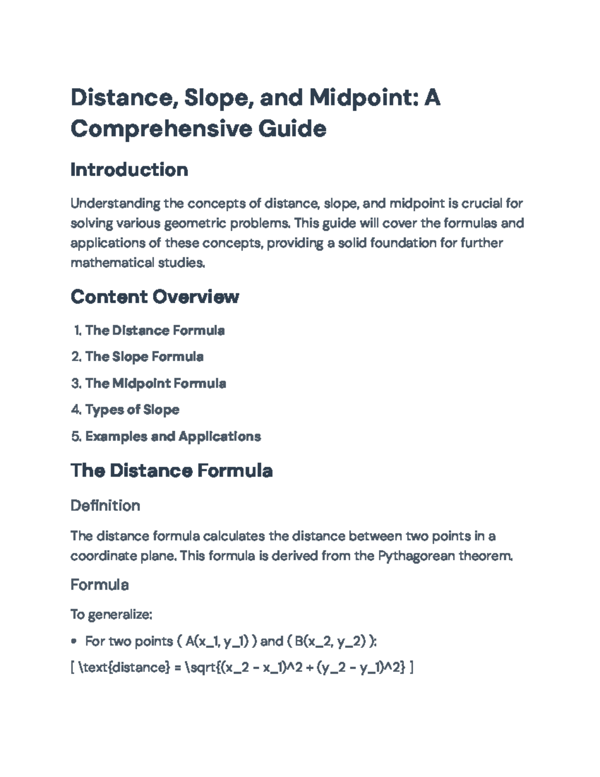 Distance, Slope, and Midpoint: A Comprehensive Guide to Geometry ...