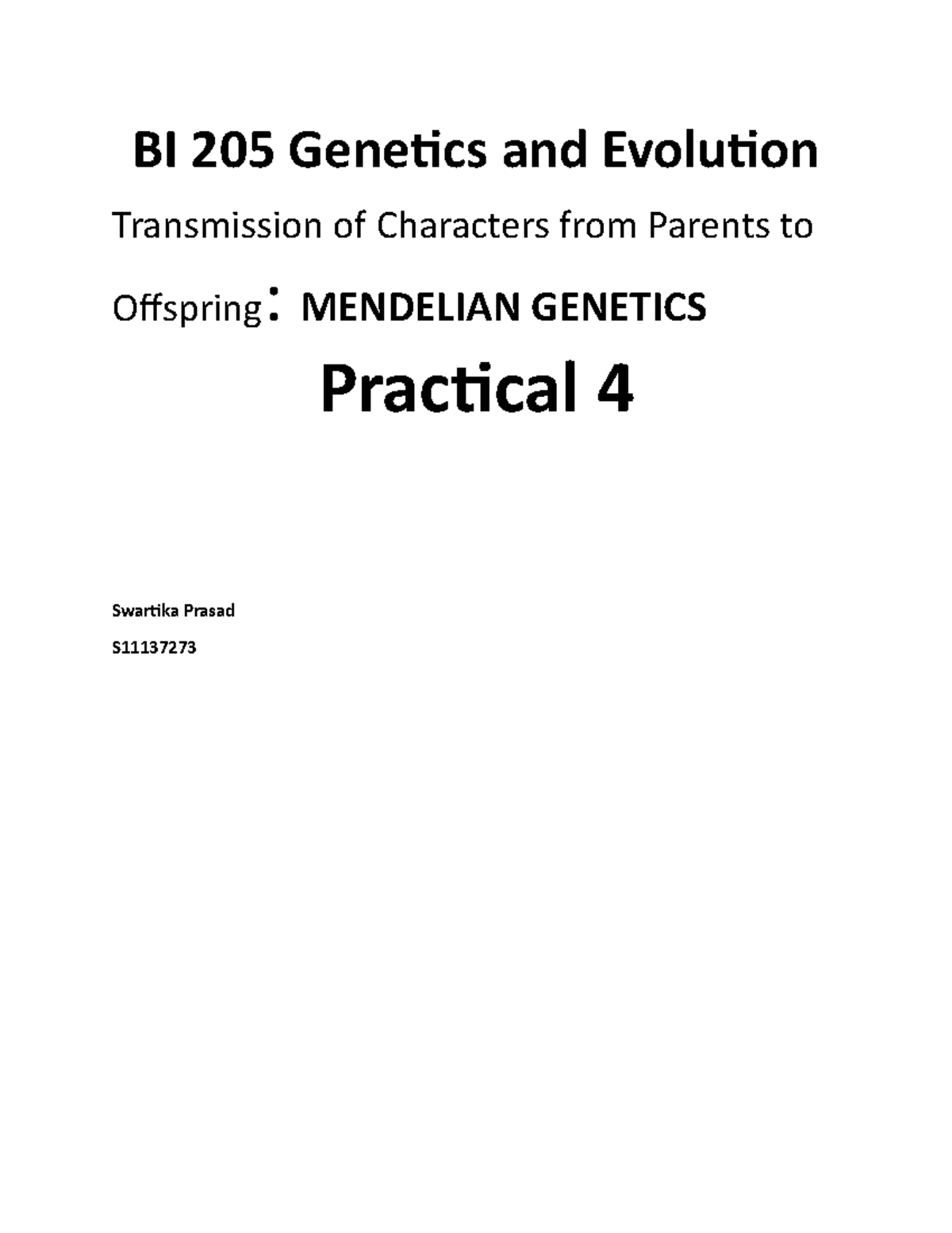 Mendelian Genetics Assignment 2 - BI205 Practical Analysis - Studocu