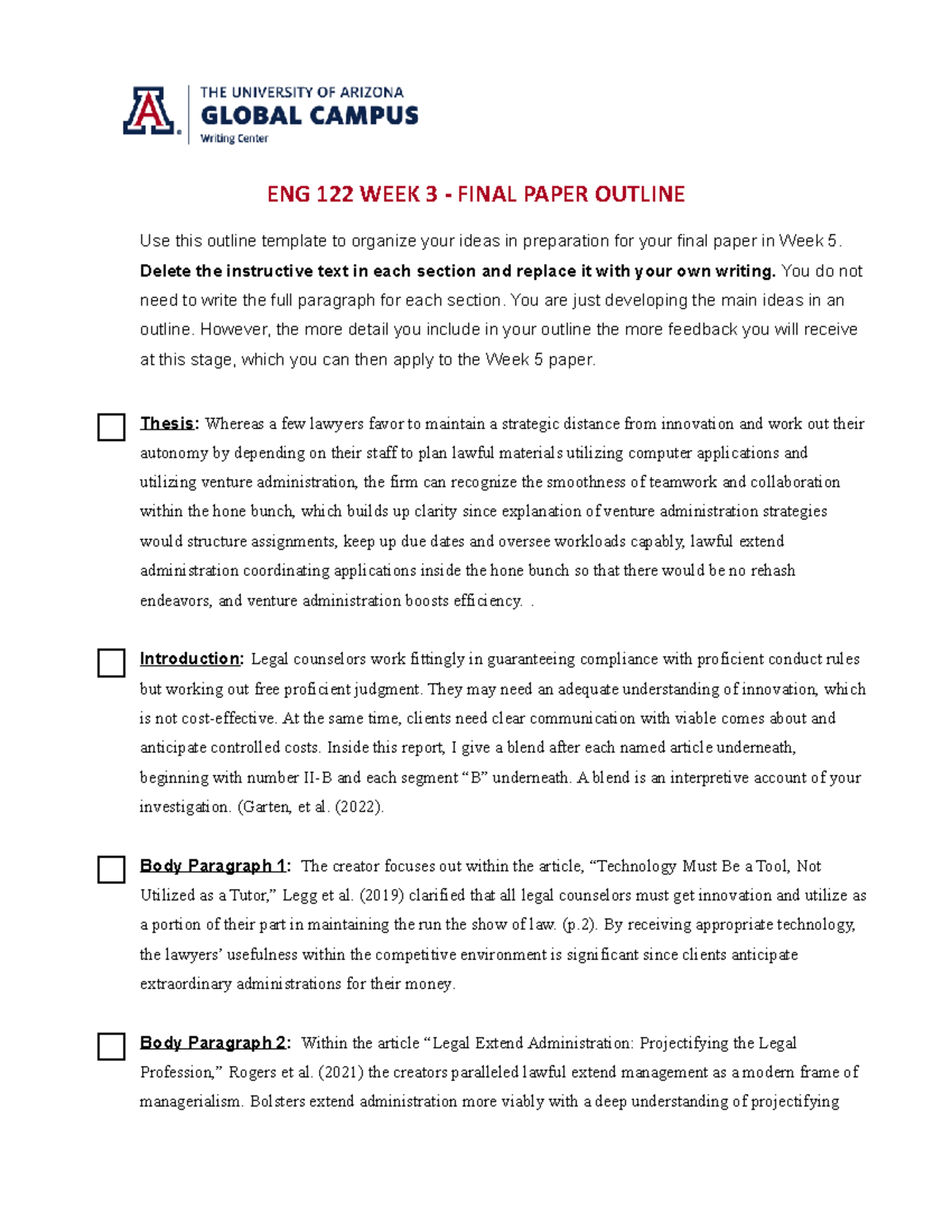 ENG122 Week 3 - Final Paper Outline Template for Week 5 Submission ...