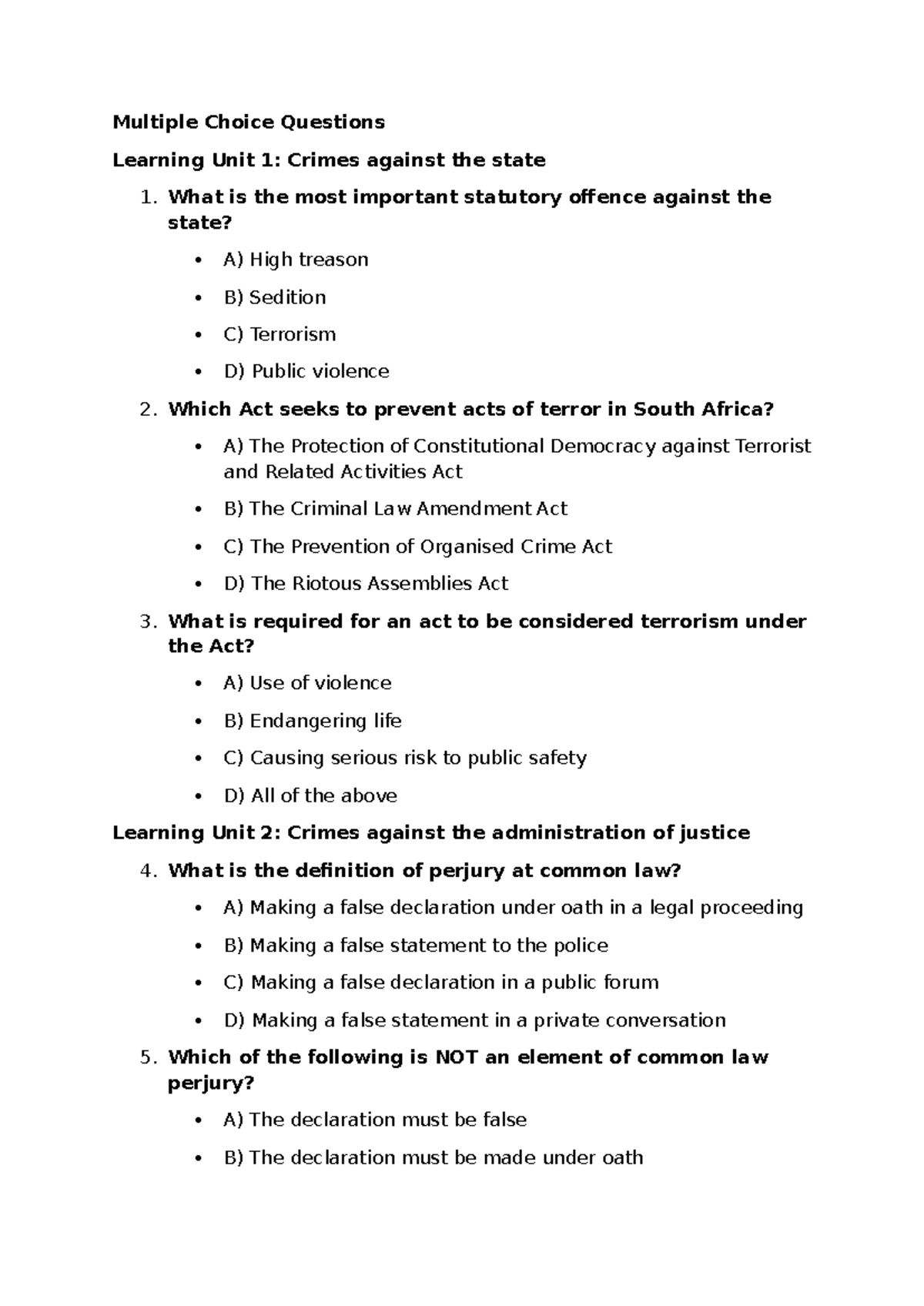 CRW2602 MCQ Study Guide: Key Questions & Answers on Criminal Law - Studocu