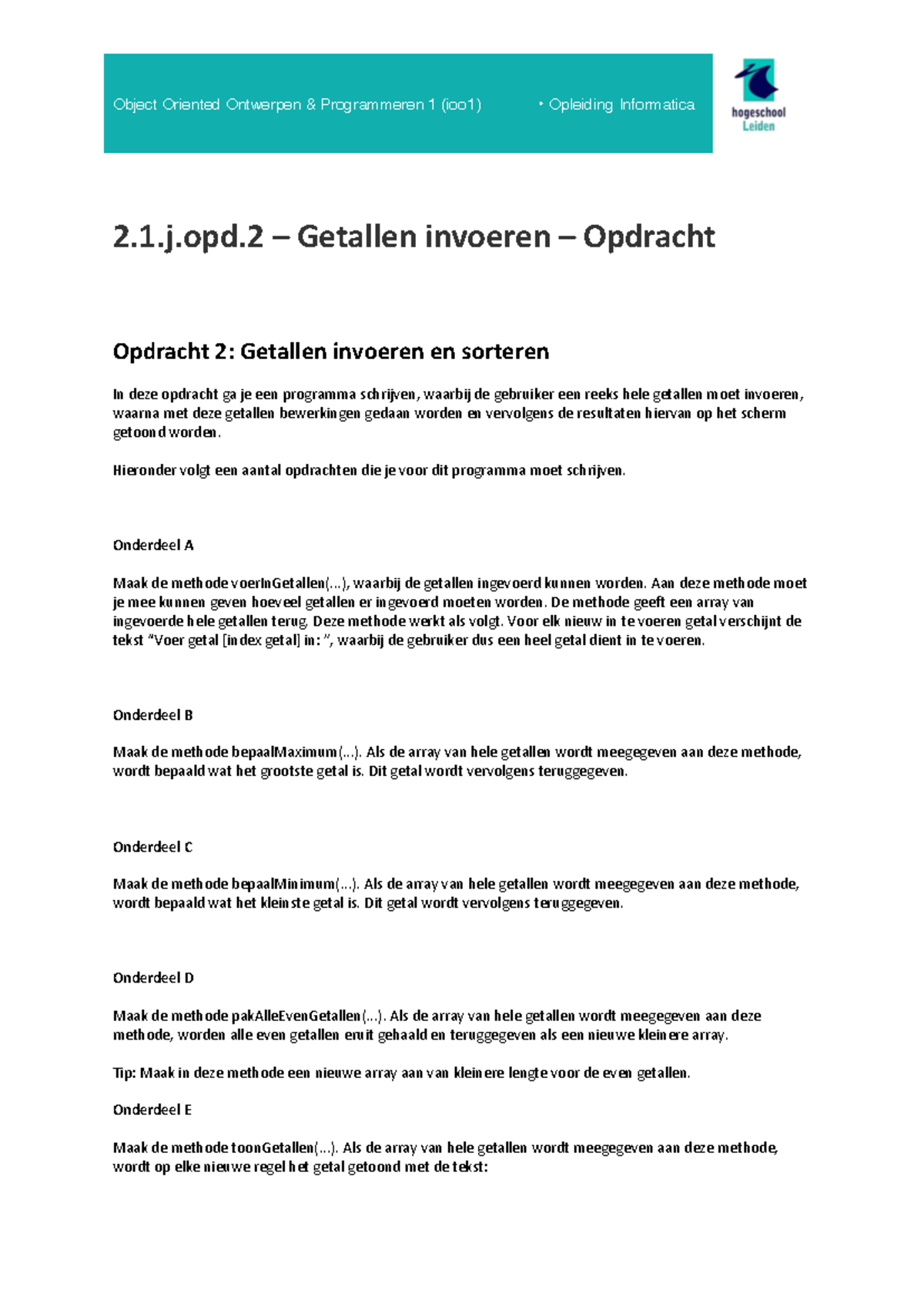 2.1.j.opd.2 - Invoeren & Sorteren van Getallen - Opgave IOO1 - Studeersnel