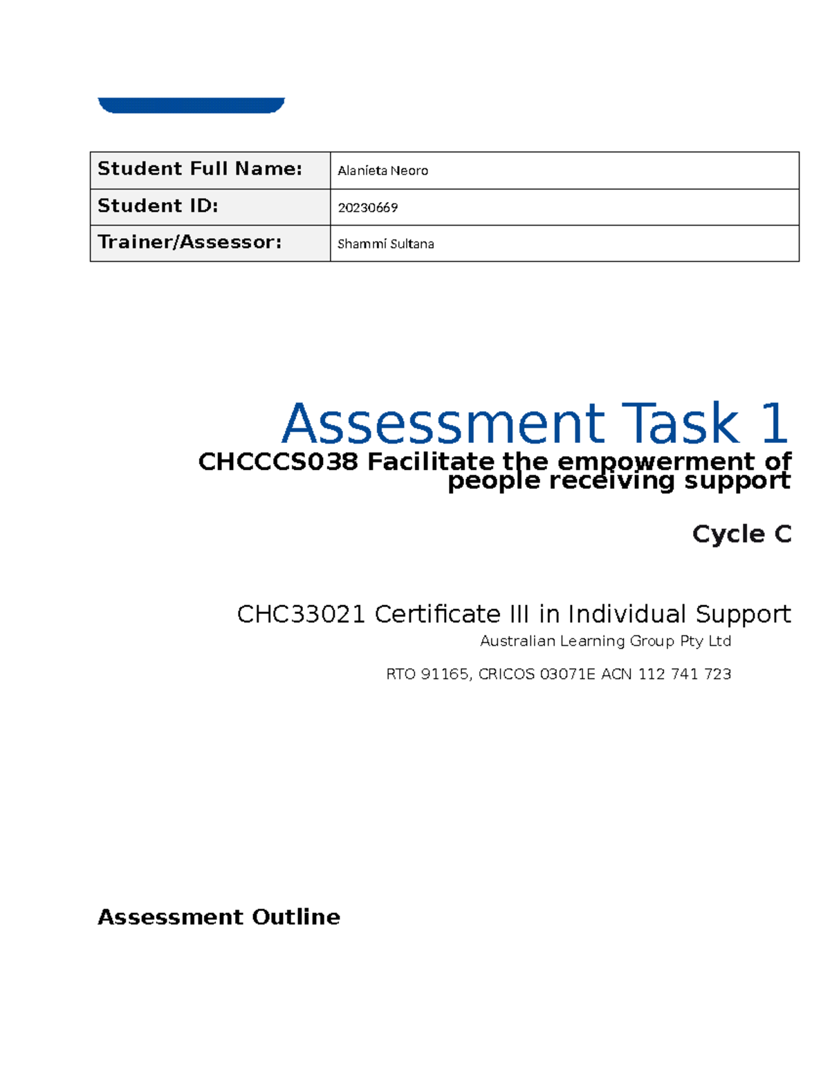 Assessment Task 1: Knowledge Questions - CHCCCS038 & CHC33021 - Studocu