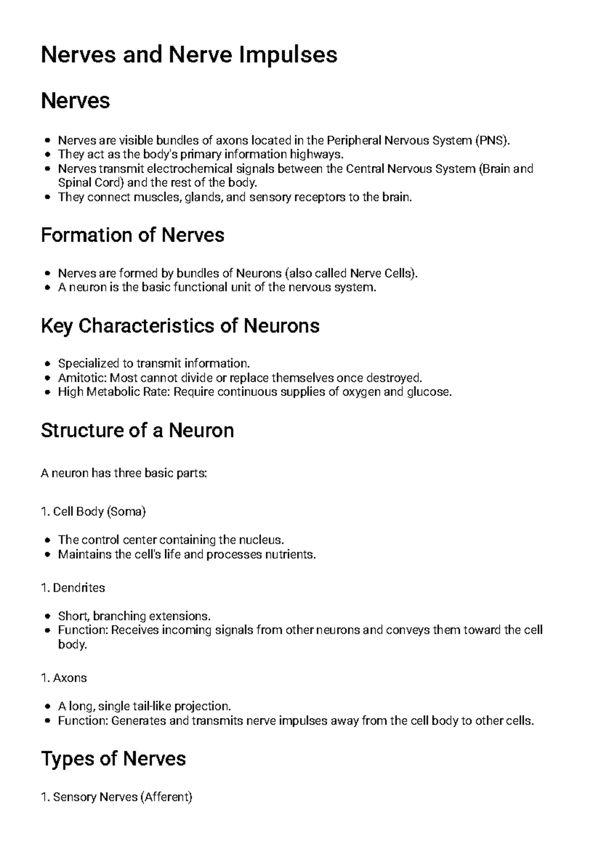 Introduction to Nerves and Nerve Impulses - Study Guide - Studocu