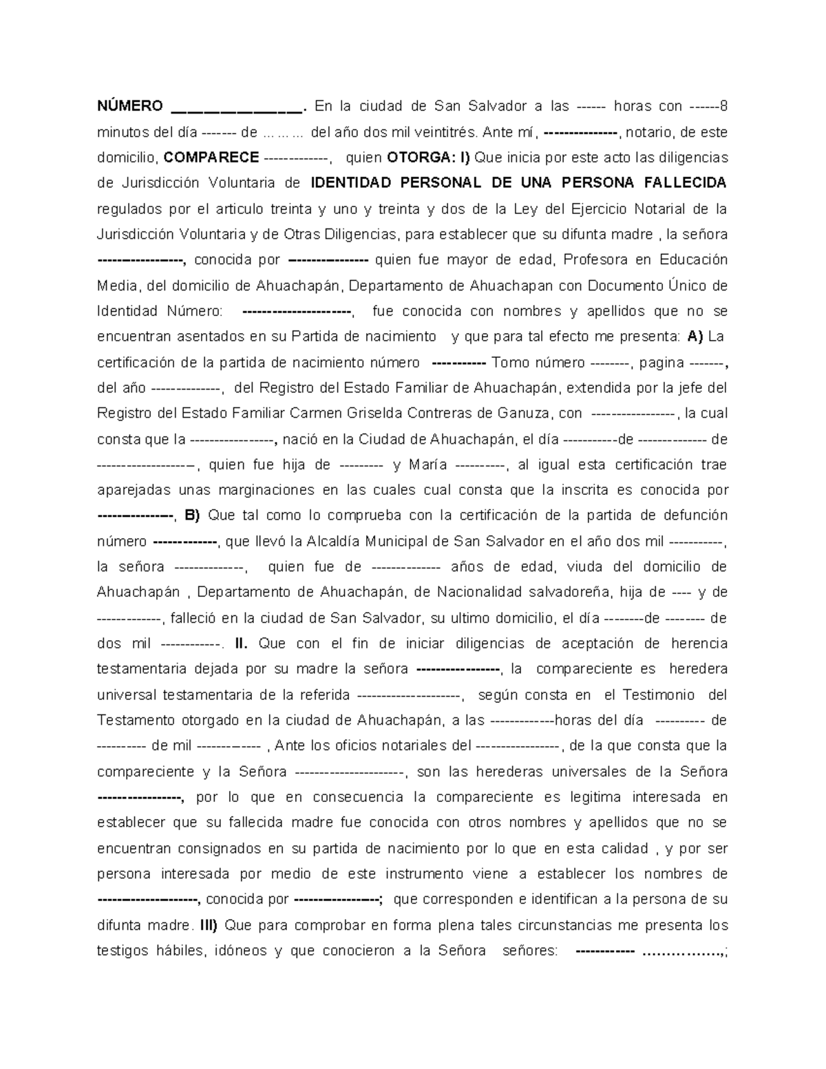 Escritura de Identidad Post Mortem en Jurisdicción Voluntaria - Studocu