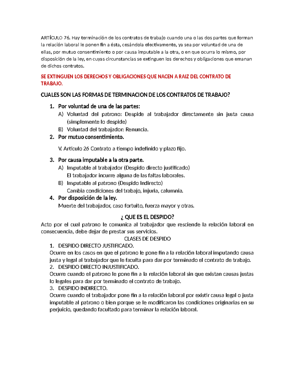 Artículo 76 - Extinción de Derechos y Obligaciones en la Rel. Laboral ...