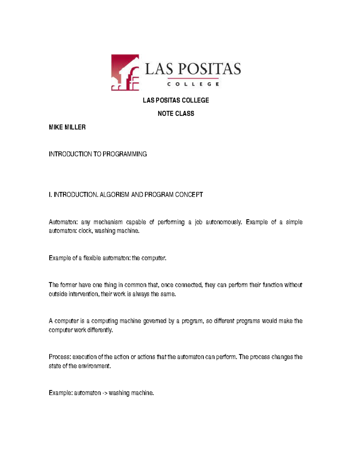 Intro Progr Visual Basic - LAS POSITAS COLLEGE MIKE MILLER NOTE CLASS ...