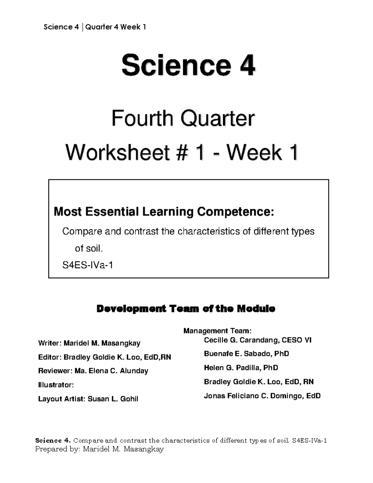Science Grade 4 Week1 Work Sheet 1 7pages - Science 4. Compare and ...
