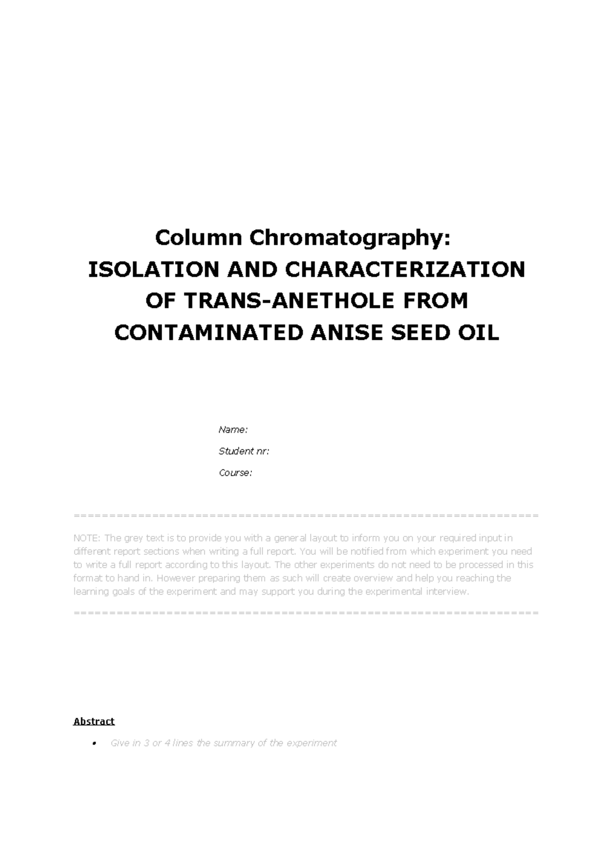ORC Techniques: Column Chromatography and Compound Analysis - Studeersnel