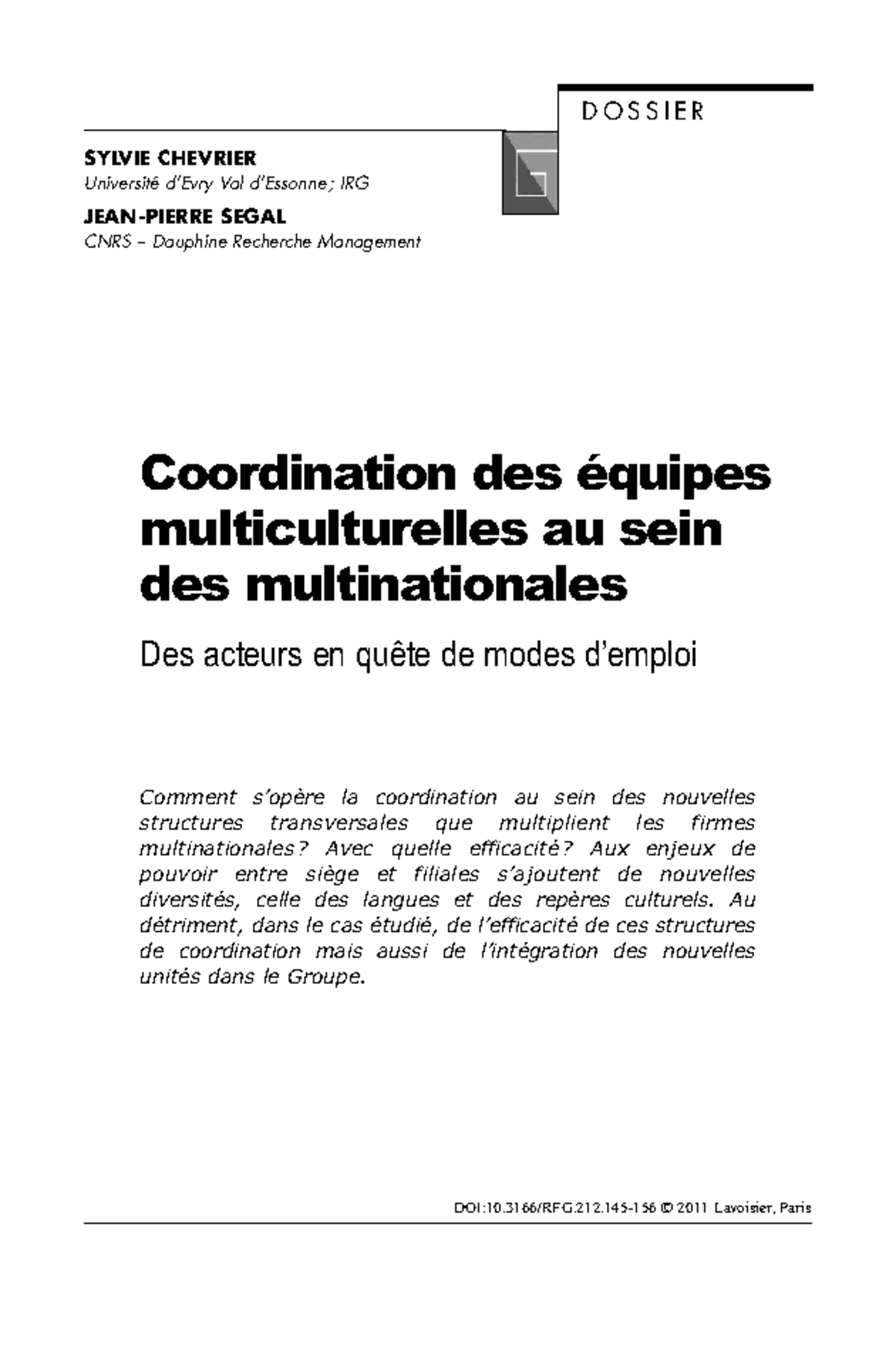 Coordination des Équipes Multiculturelles dans les FMN - 09 Chevrier ...