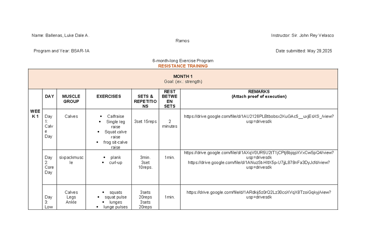 Resistance Training Program Template (Luke) - Month 1 - Studocu