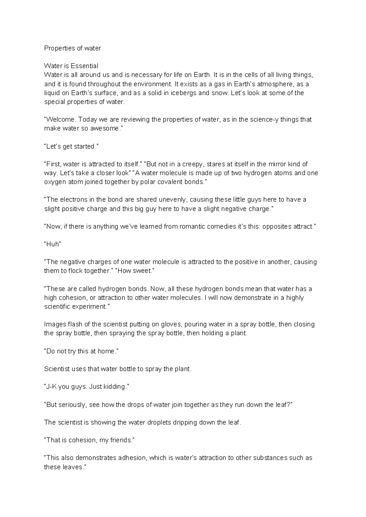 Biology 2.01: Properties of Water and Their Importance - Studocu