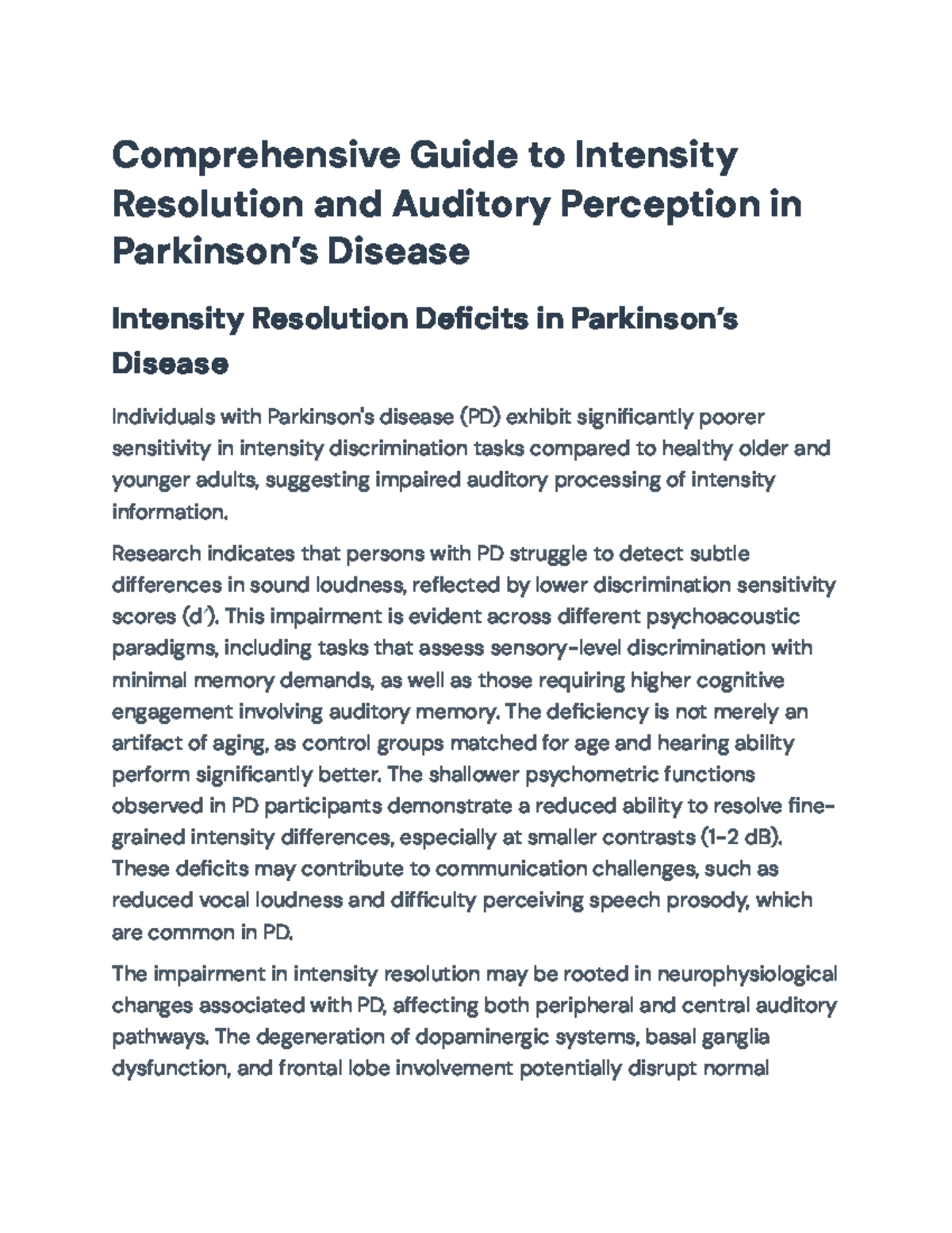 Auditory Perception & Intensity Resolution Deficits in PD: A ...