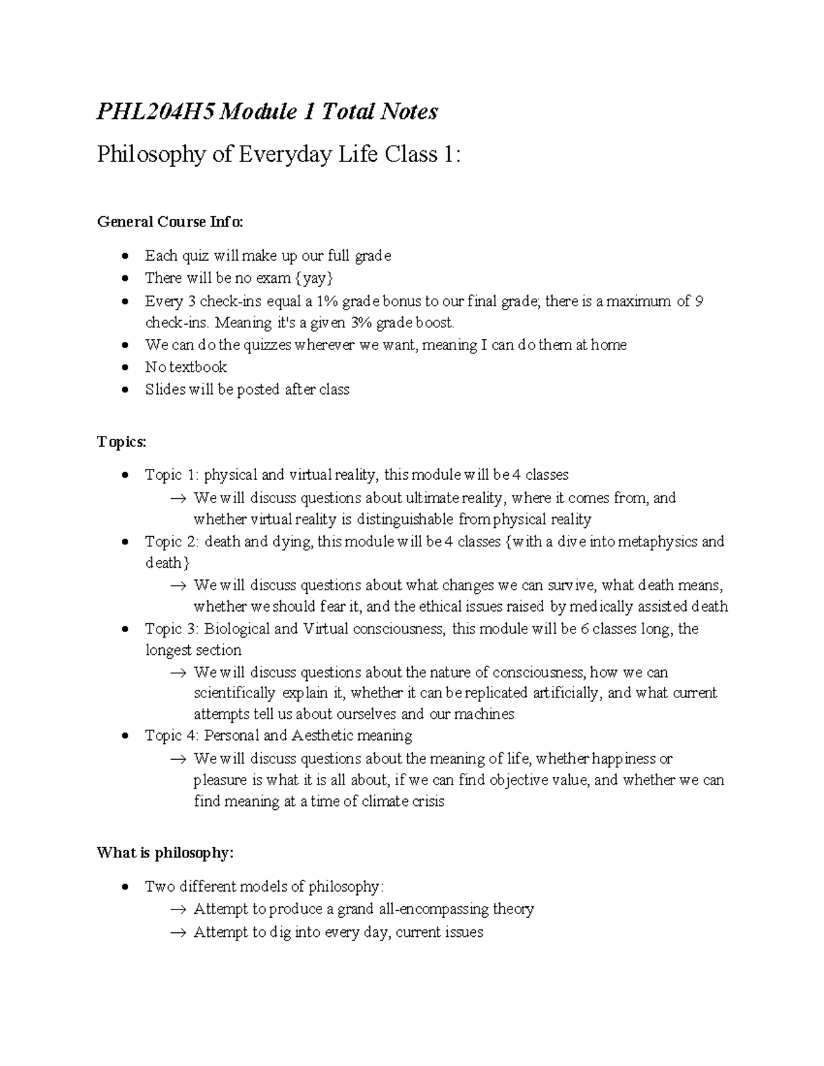 PHL204H5 Module 1 Comprehensive Notes on Philosophy of Everyday Life ...