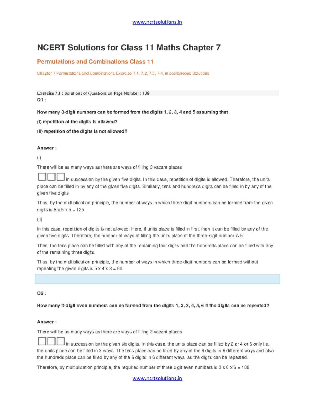 NCERT Solutions for Class 11 Maths Ch-07: Permutations & Combinations ...