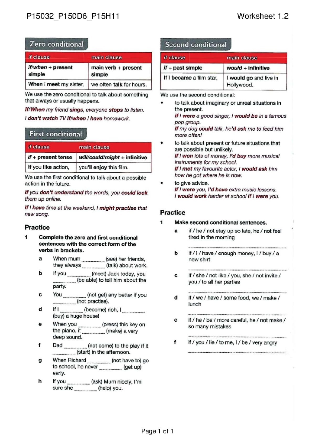 WS 1 - P15032_P150D6_P15H11 Zero & Second Conditional Practice - Studocu