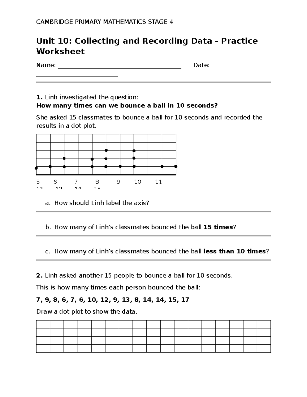 CAMBRIDGE PRIMARY MATHEMATICS STAGE 4 Unit 10: Data Collection Practice ...