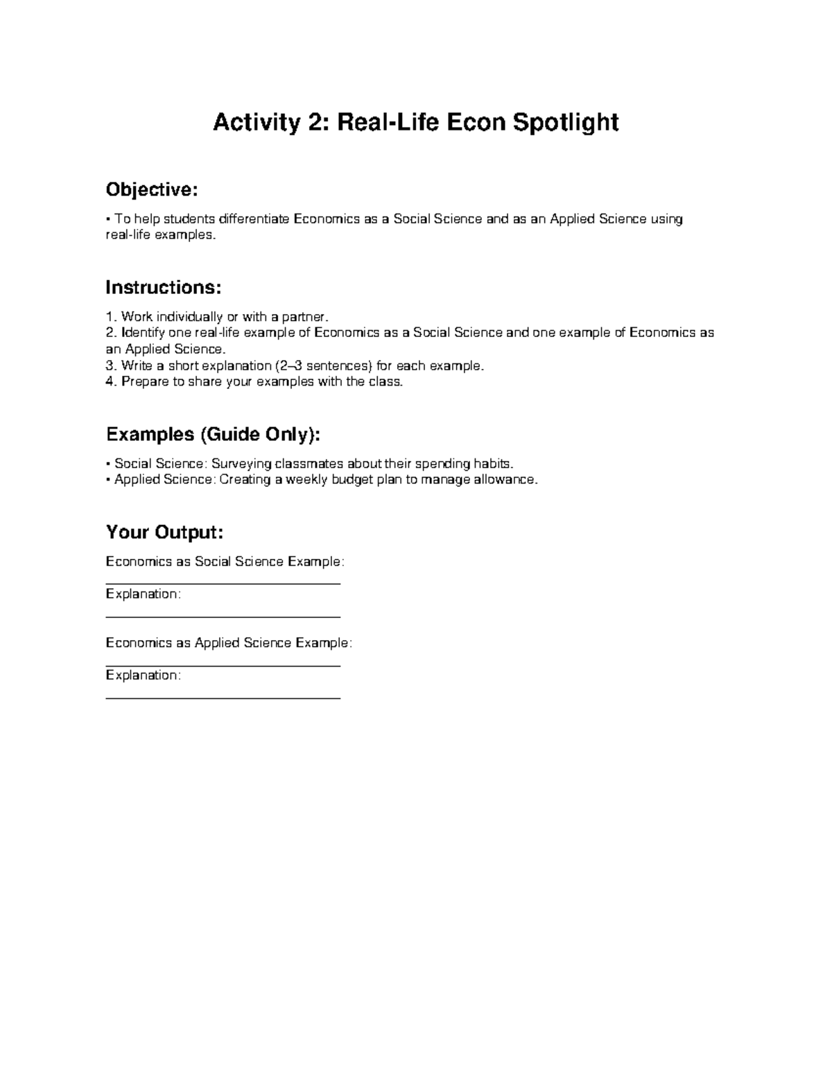 Activity 2: Real Life Econ Spotlight - Social vs Applied Science - Studocu