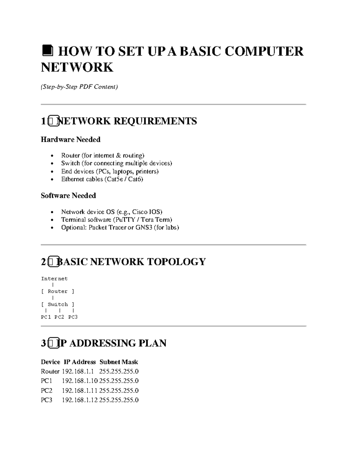 📘 Basic Computer Network Setup Guide: Requirements & Configuration ...