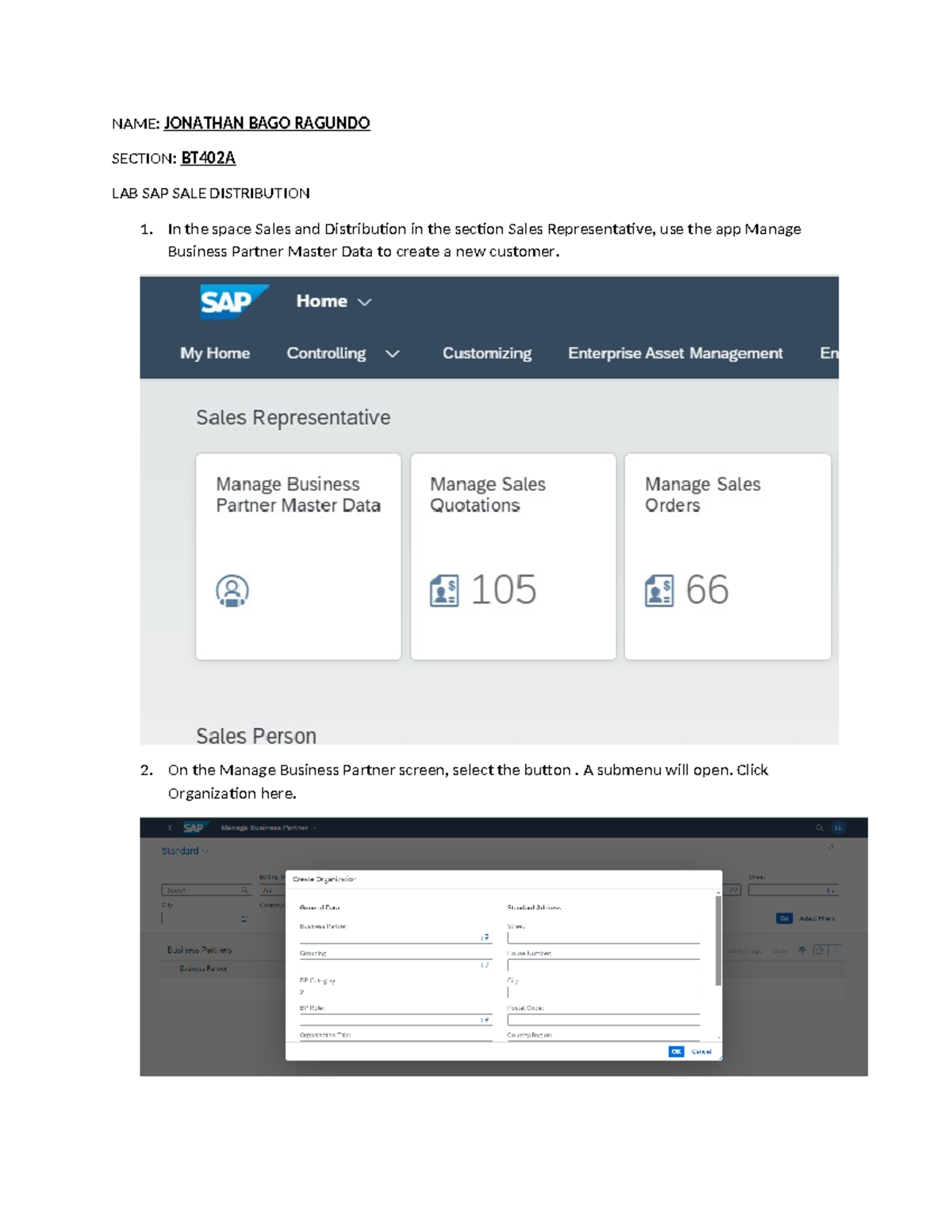 BT402A IT2401 Lab: Creating Business Partner & Sales Inquiry in SAP ...