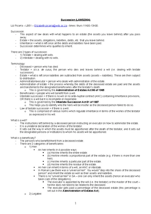 Chapter 2: Intestate Succession Rules and Principles (LAW 301) - Studocu