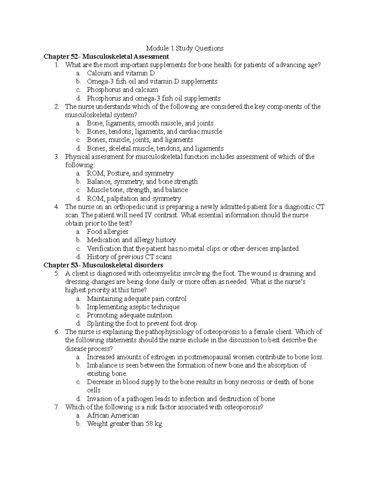 AH1 Mod 1 study questions - Module 1 Study Questions Chapter 52 ...
