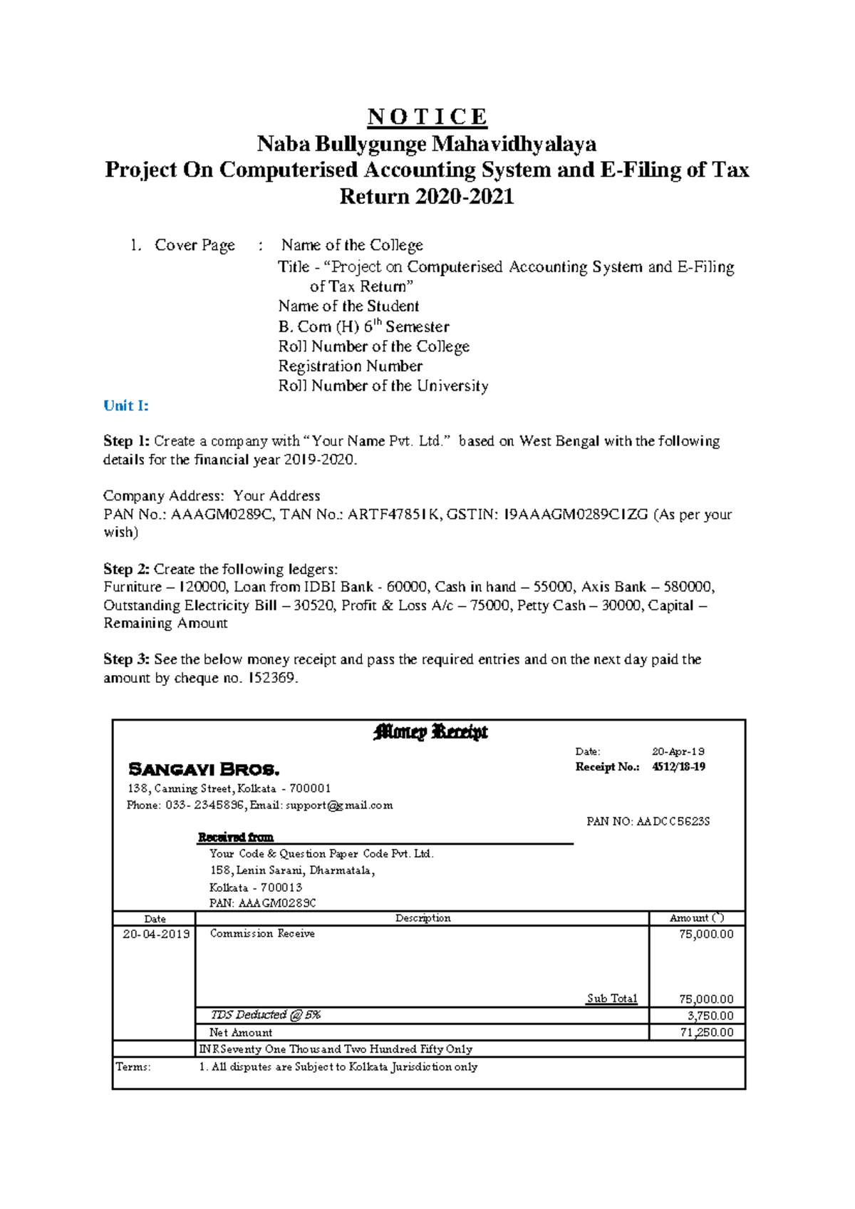 Project on Computerised Accounting System & E-Filing of Tax Return (B ...