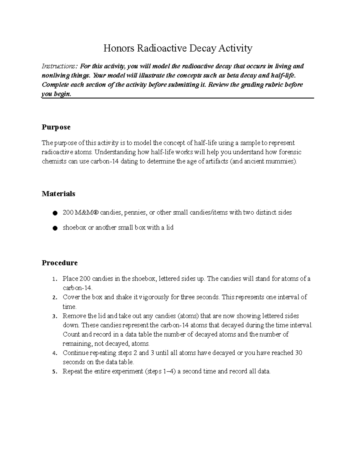 Honors Radioactive Decay Activity Worksheet - 4.07 - Studocu