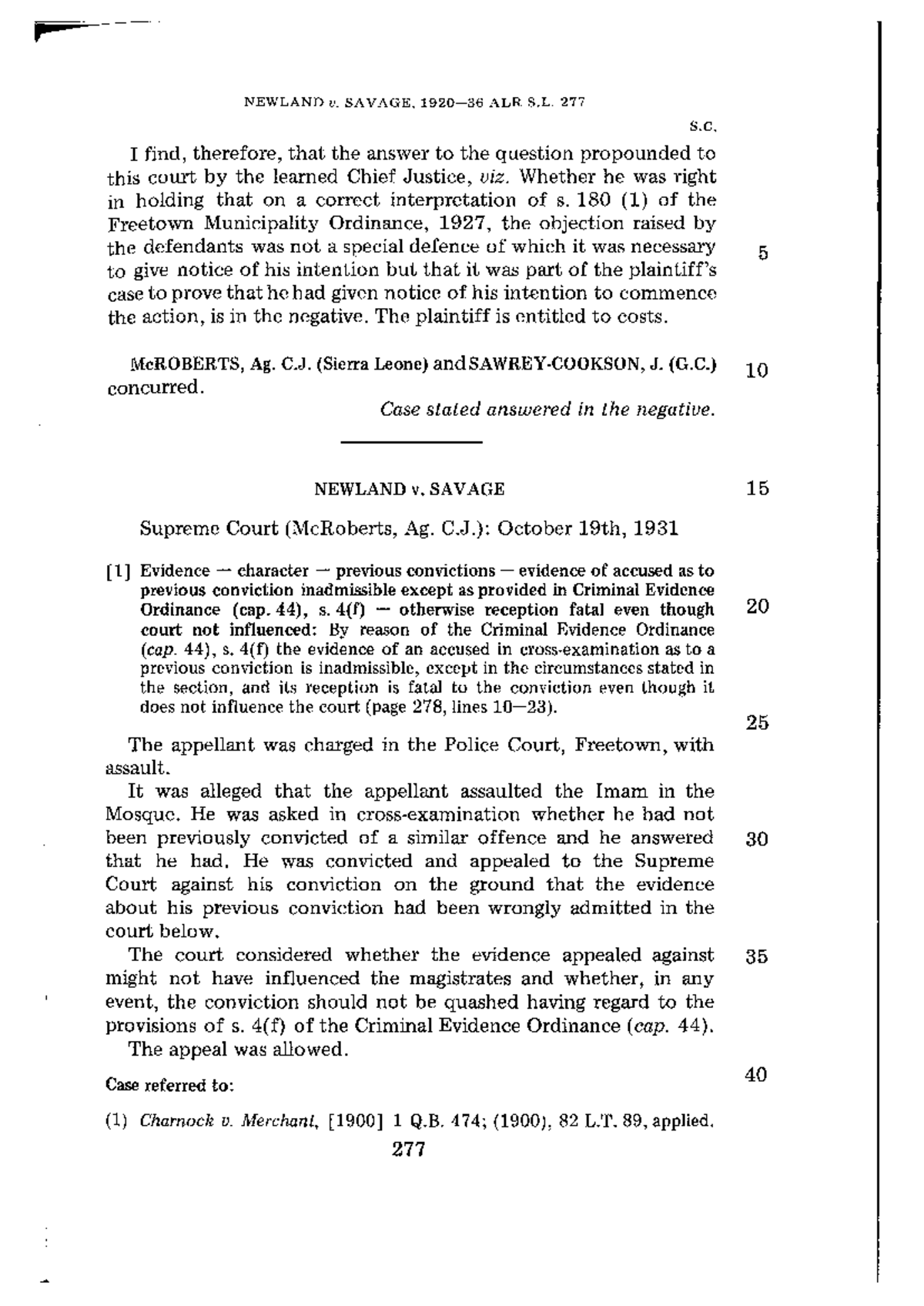 Newland v Savage Case Study (SLSC 12 of 1931) - Legal Interpretation ...