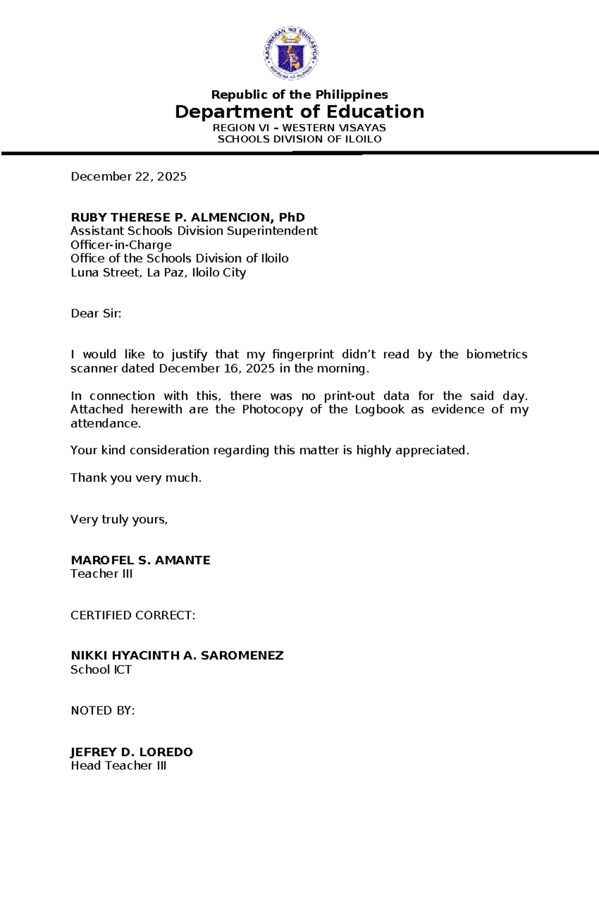 Justification Letter for Attendance - RU 2025 - Studocu