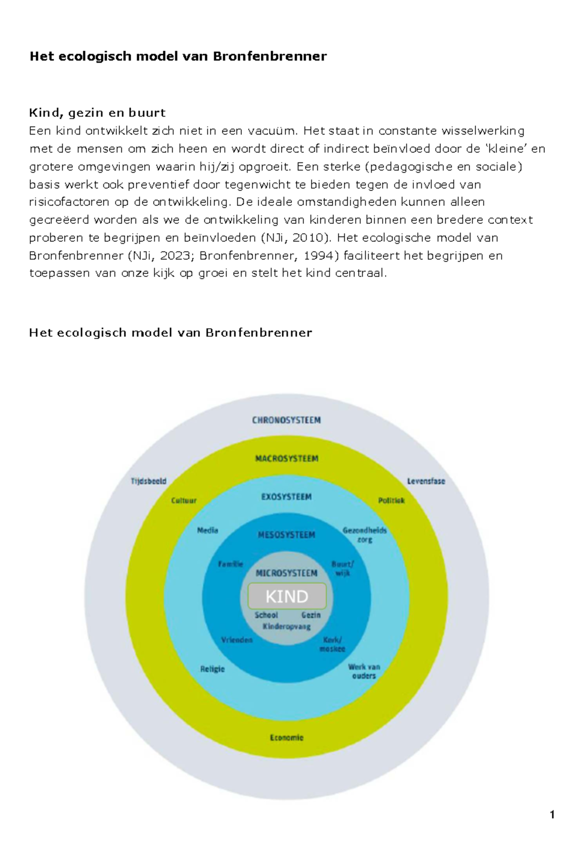 Het ecologisch model van Bronfenbrenner: Kind en omgeving - Studocu